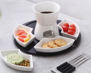 Best Ceramic Chocolate Melting Pot Fondue Set with 4Dishes